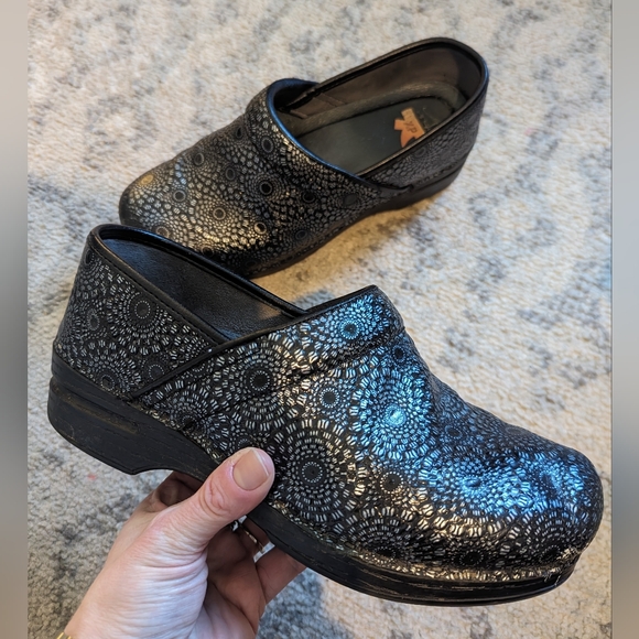 Dansko | Shoes | Dansko Clogs Black Silver Mandala Design | Poshmark